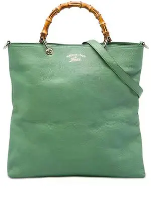 Gucci 2016-2026 Tall Calfskin Bamboo Shopper Tote Satchel - Green
