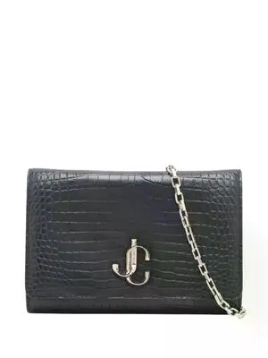 JIMMY CHOO 2000-2026 Crocodile Embossed Leather Varenne Chain Crossbody Bag - Blue