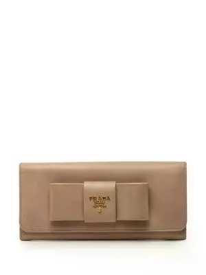 Prada 2010-2026 Saffiano Bow Continental Wallet Long Wallets - Brown