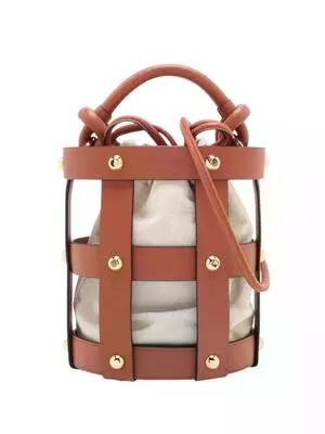 FERRAGAMO 2010-2026 Leather And Canvas Bucket Bag Satchel - Brown