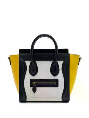 Celine 2000-2026 Nano Tricolor Nubuck And Drummed Calfskin Luggage Tote Satchel - White