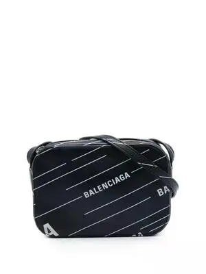 Balenciaga 2019 Leather Logo Print Everyday Camera Bag Xs Crossbody Bag - Black