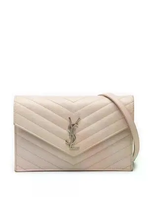 Saint Laurent 2018 Grain De Poudre Chevron Cassandre Envelope Chain Wallet Crossbody Bag - Brown