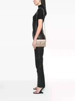 Saint Laurent Quilted Chevron Cassandre Envelope Chain Wallet Crossbody Bag - Brown