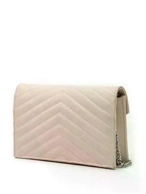 Saint Laurent Quilted Chevron Cassandre Envelope Chain Wallet Crossbody Bag - Brown