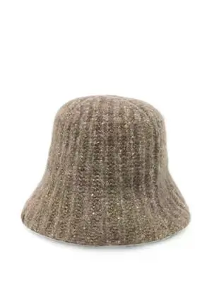 Brunello Cucinelli Sequin-embellished Ribbed-knit Bucket Hat - Brown