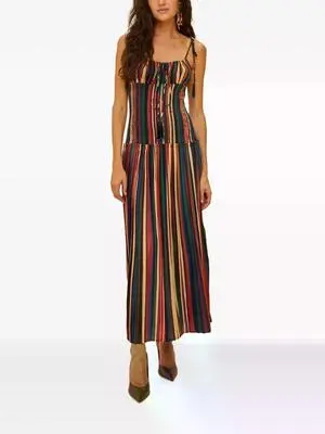 Farm Rio Multicolor Pipa Stripes Midi Dress