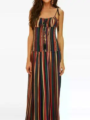 Farm Rio Multicolor Pipa Stripes Midi Dress