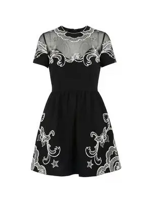 Valentino Garavani Bead-embellished Tulle-panel Mini Dress - Black