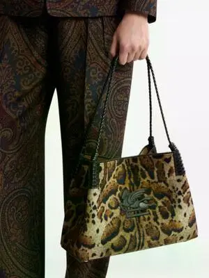 Etro Medium Libra Tote Bag In Velvet With Leopard Motif