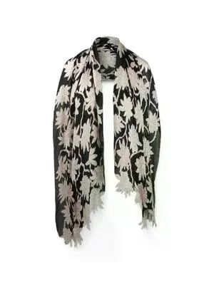 Valentino Garavani Floral-print Frayed Scarf - Black