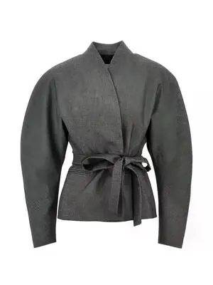 Andamane Belted Puff-sleeve Jacket - Grey
