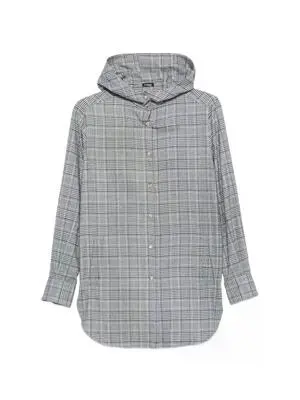 Kiton Check-pattern Hooded Shirt - Grey