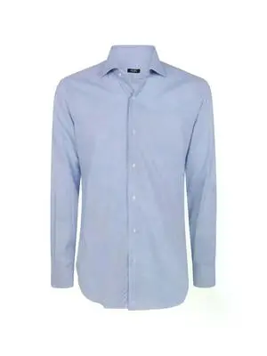 BARBA NAPOLI Herringbone-weave Long-sleeve Shirt - Blue