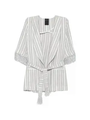 MARC ELLIS Striped Fringe-trimmed Jacket - Grey