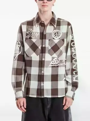 BILLIONAIRE BOYS CLUB - ICE CREAM Logo-print Checked Shirt - Brown