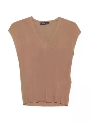 Max Mara Ribbed Knit V-neck Sleeveless Top - Brown