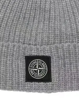 Stone Island Logo Patch Ribbed Knit Beanie Hat