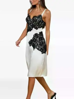 L'Agence Fenna Lace-appliqué Silk Midi Dress - White