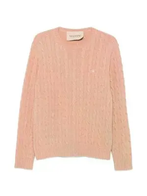 Valentino Garavani Vlogo Signature Cable Knit Sweater - Pink