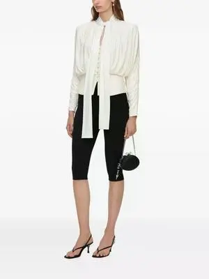 SELF-PORTRAIT Cream Tie-neck Jersey Top With Pussy Bow Detail - White