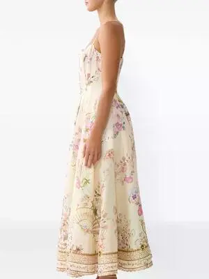 Camilla Adorned In Aranjuez Floral-print Corset Maxi Dress - Pink