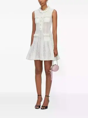SELF-PORTRAIT Flower Trim Knit Mini Dress - White