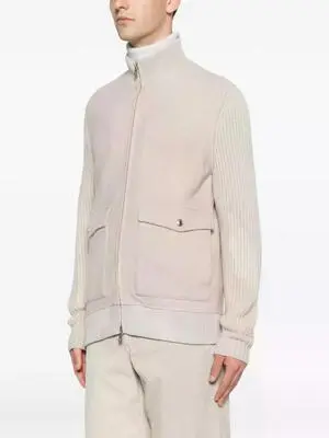 Eleventy Ribbed-knit Panelled Bomber Jacket