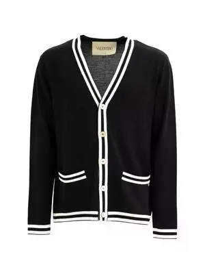 Valentino Garavani Striped-trim V-neck Cardigan - Black