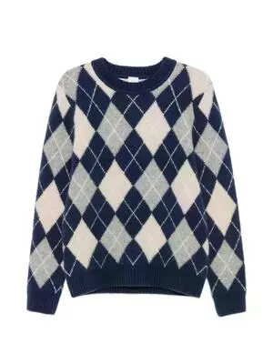 Eleventy Long-sleeve Argyle-knit Sweater - Blue