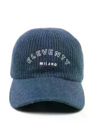 Eleventy Ribbed Embroidered Cap - Blue