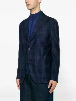 Eleventy Check-pattern Single-breasted Jacket - Blue