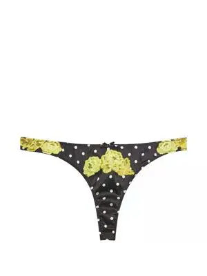 FLEUR DU MAL Juliet Polka-dot Lace-appliqué Thong - Black