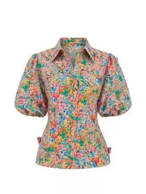 Farm Rio Butterfly-appliqué Floral-print Blouse - Neutrals