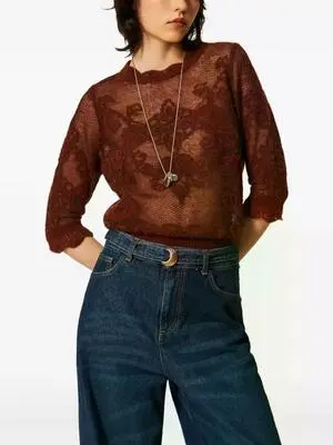 TWINSET Jacquard Alpaca Blend Jumper With Scalloped Edge - Brown