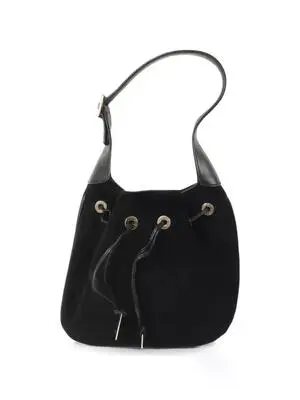 Gucci Suede Eyelet Drawstring Handbag - Black