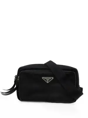 Prada Logo Plaque Belt Bag - Black