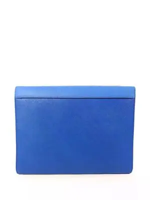 Mcm Foldover-top Logo-plaque Clutch Bag - Blue