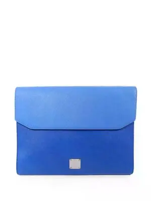 Mcm Foldover Top Logo Plaque Clutch Bag - Blue
