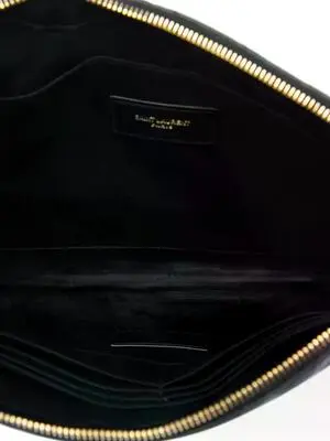Saint Laurent 2023 Chevron Calfskin Monogram Tablet Pouch Clutch Bag