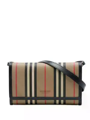 Burberry 2019-2023 Icon Stripe E Canvas Hannah Wallet On Strap Crossbody Bag - Brown