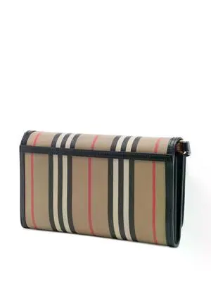 Burberry Icon Stripe E Canvas Hannah Wallet On Strap Crossbody Bag