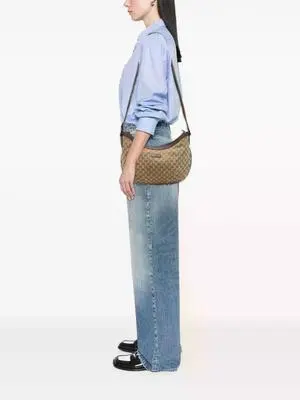 Gucci Gg Canvas Web Half Moon Crossbody Bag