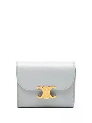 Celine 2023 Shiny Calfskin Triomphe Flap Wallet Small Wallets - Grey