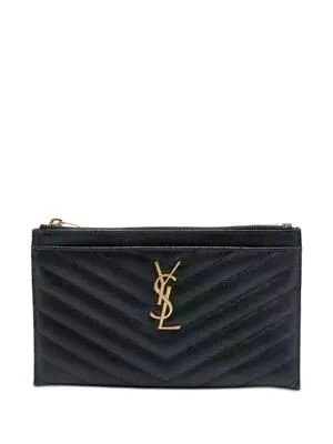 Saint Laurent 2019 Chevron Grain De Poudre Monogram Bill Pouch Clutch Bag - Black