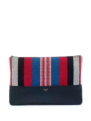 Celine 2015 Canvas Striped Solo Pouch Clutch Bag - Black