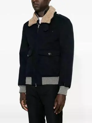 Brunello Cucinelli Shearling Collar Bomber Jacket - Blue