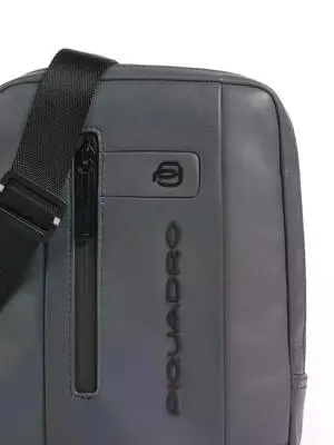 PIQUADRO Logo-embossed Leather Messenger Bag - Grey