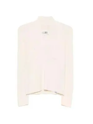 MAISON MARGIELA V-neck Ribbed Sweater With Pocket Detail - Neutrals