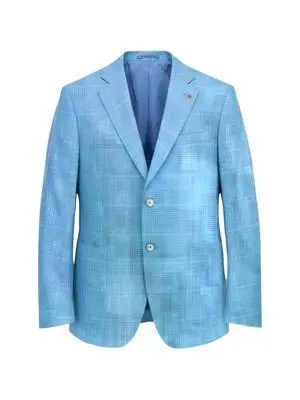 Isaia Check-pattern Notched-lapel Jacket - Blue